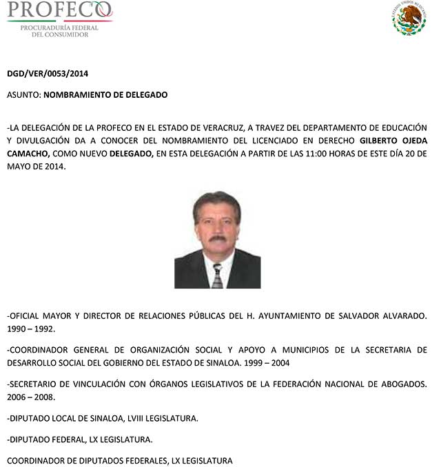 Nombran como delegado de la PROFECO en Veracruz, al sinaloense Gilberto ...
