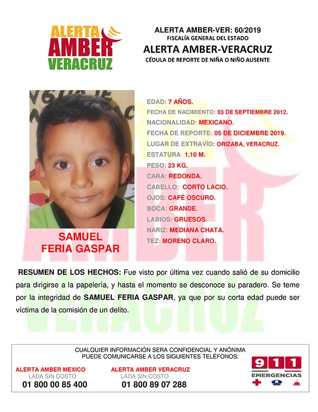Alerta Amber Samuel Feria Gaspar - Al Calor Político