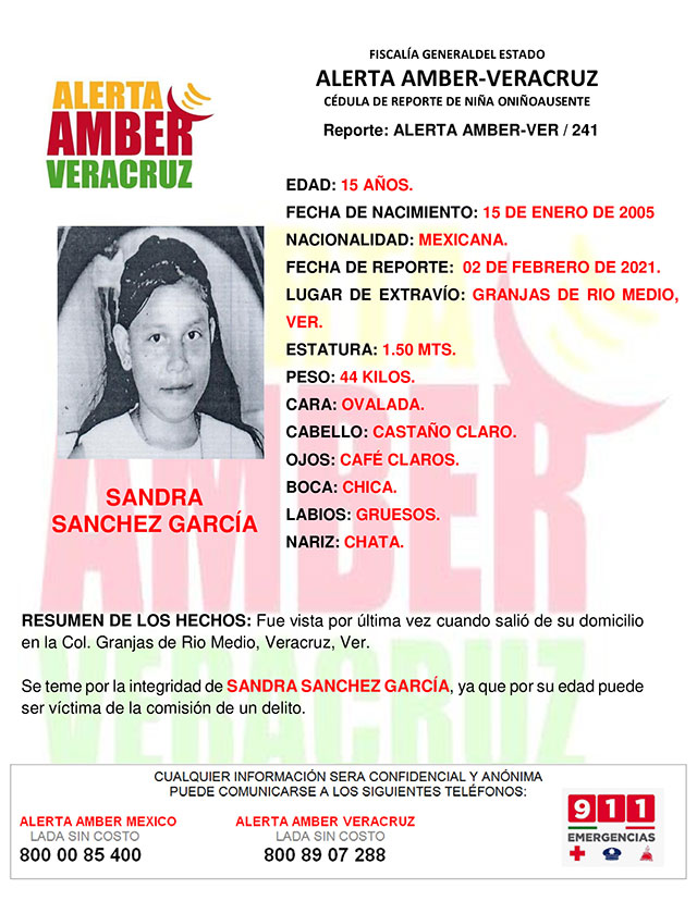 Alerta Amber Veracruz - Sandra Sánchez García - Al Calor Político