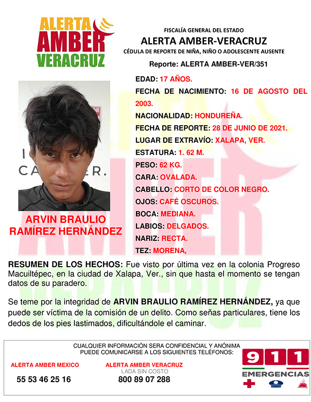 Alerta Amber Veracruz - Arvin Braulio Ramírez Hernández - Al Calor Político