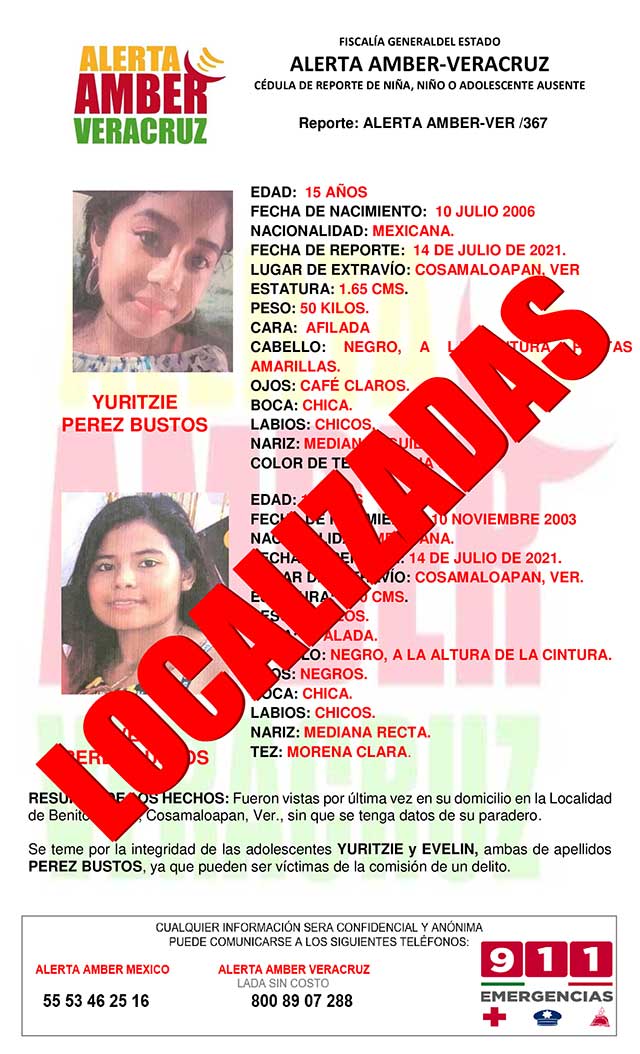 Alerta Amber Veracruz - Yuritzie y Evelin, ambas de apellidos Pérez ...