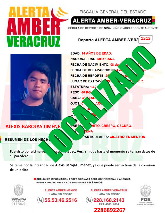 DESACTIVACIÓN ALERTA AMBER/ IRENE JULIO GARCÍA Y ALEXIS BAROJAS JIMENEZ ...